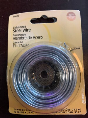 GALVANIZED STEEL WIRE 16ga. x 25' - safe work load: 55lb - Hillman ...