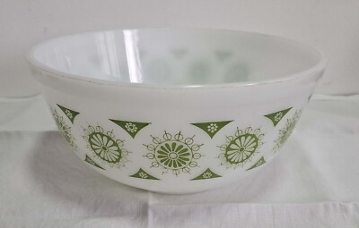 VINTAGE RIGOPAL PYREX GREEN FLORAL BAND PATTERN MIXING BOWL #403 HORNO ...