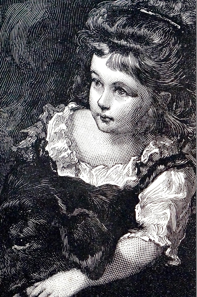 Girl with Big Dog 1874 The FAIR BEAUTY and The DARK ONE Matted ...
