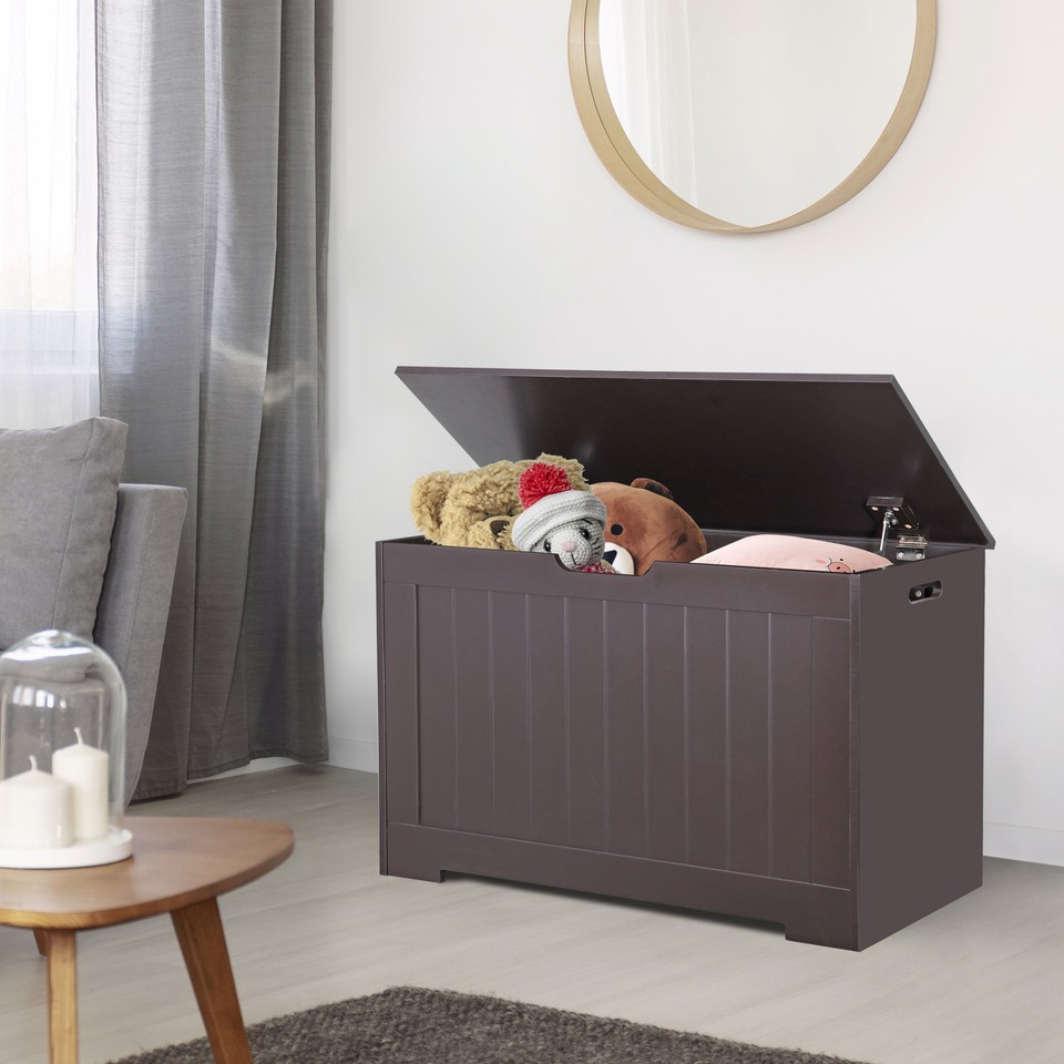 4 Color 2 Safety Hinge Wooden Toy Box Lift Top Entryway Storage Chest ...