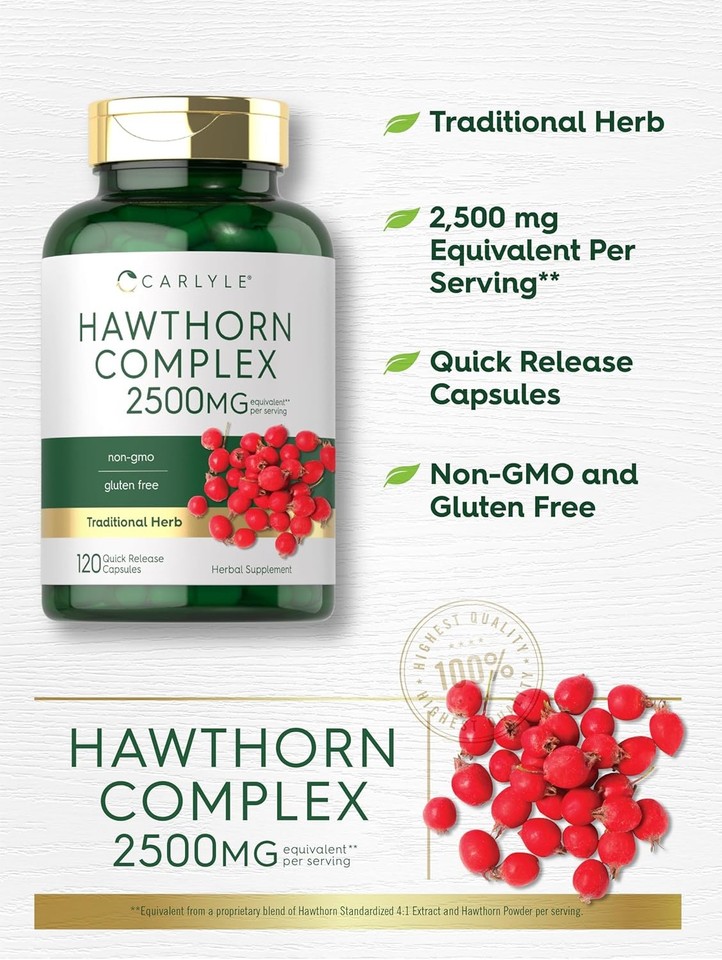 Hawthorn Berry Complex | 2500mg | 120 Capsules | Non-GMO | by Carlyle ...