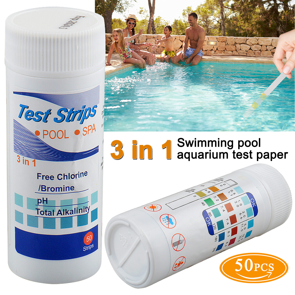 200 PCS Chlorine Dip Test Strips Swimming Pool Water SPA Hot Tub PH ...