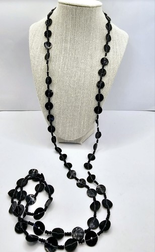 Long Black Shell Disc Necklace | eBay