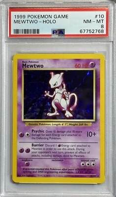 1999 Pokémon Card Base set Unlimited Holo MEWTWO #10/102 - PSA 8 NM/MT ...