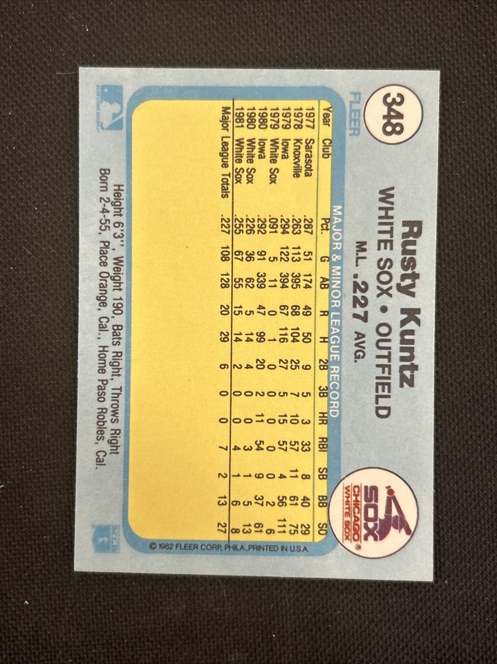 1982 Fleer #348 Rusty Kuntz Mint Centered Chicago White Sox *94 | eBay