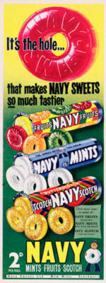 Advertisement For Navy Fruits Mints And Butterscotch Sweets 1950s era ...