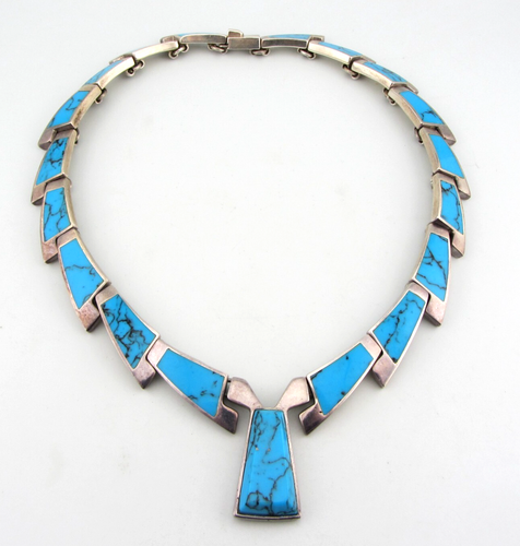 Stunning Mexican 950 Sterling Silver & Turquoise Necklace 4eVER 111.7g ...