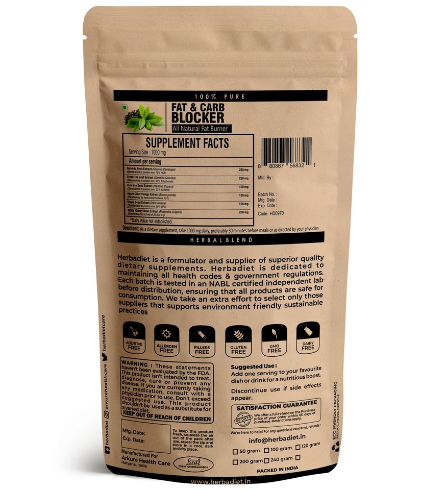 Fat & Carb Blocker Appetite Suppressant Burner Weight Loss Supplement ...