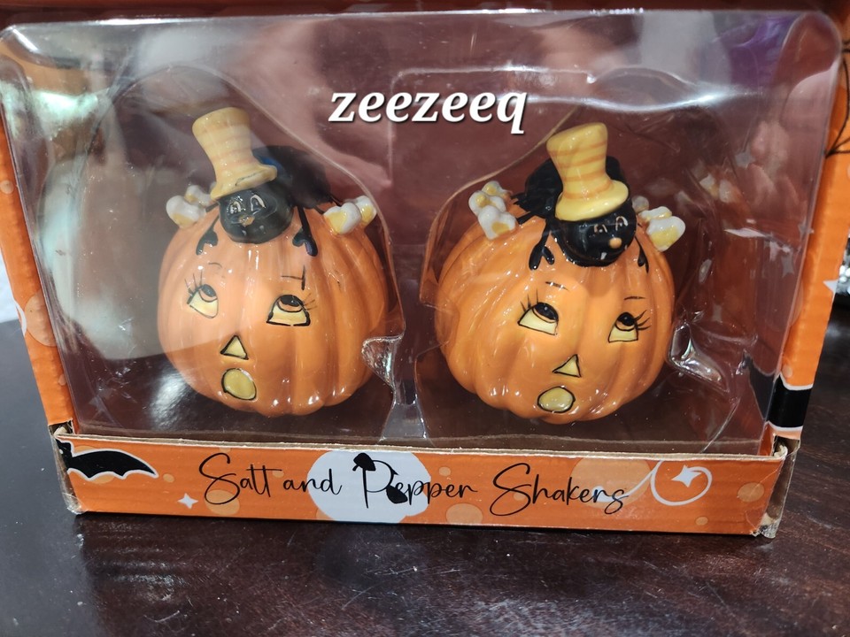 HALLOWEEN TRANSPAC PUMPKINS BLACK SPIDER SALT & PEPPER SHAKERS SET | eBay