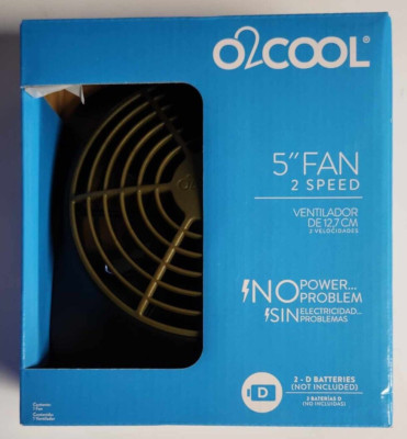 O2 COOL 5" Battery-Operated Portable Fan, Black & Green 2 Speeds ...