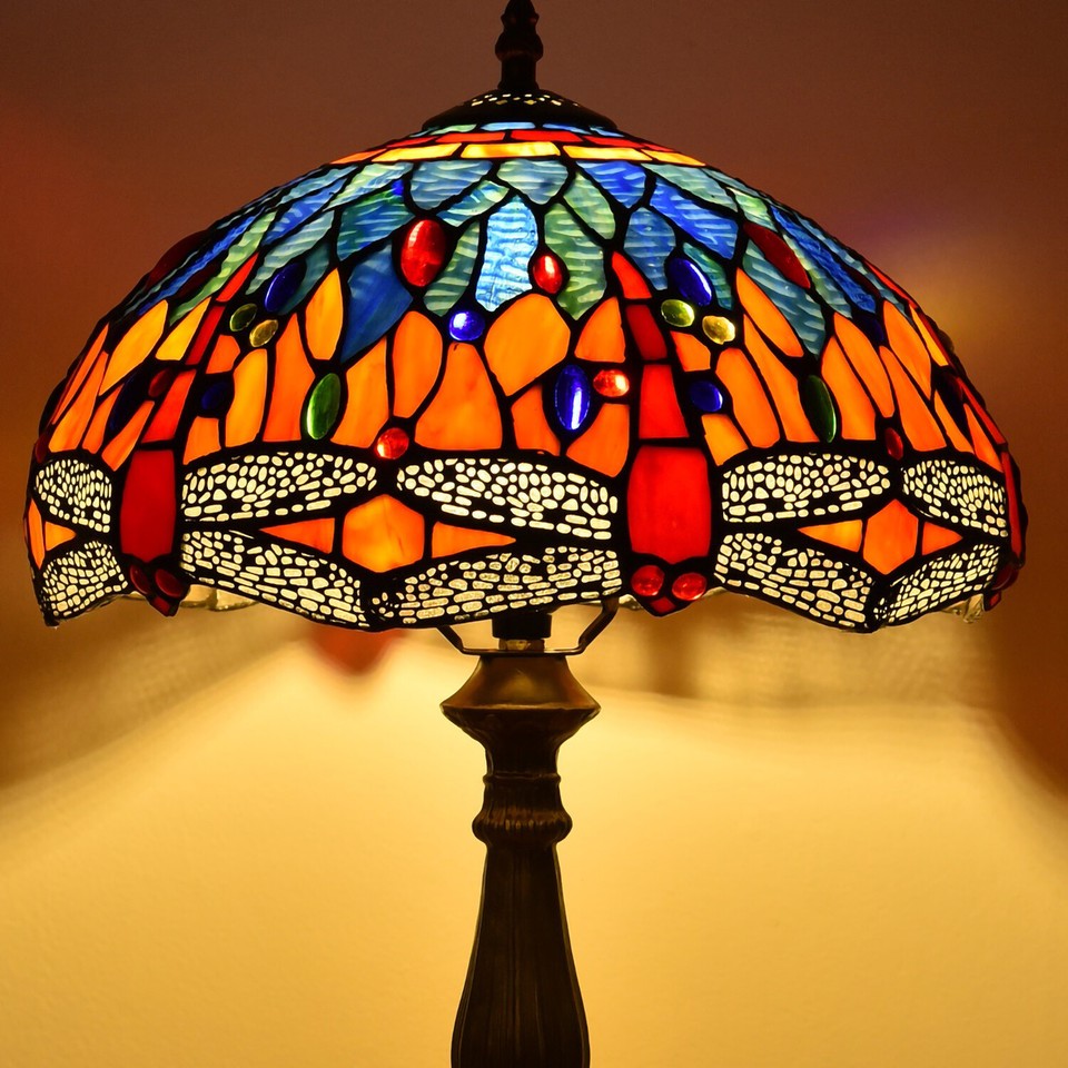 Tiffany Style Table Lamps Handcrafted Stained Glass Art Light Bedside ...