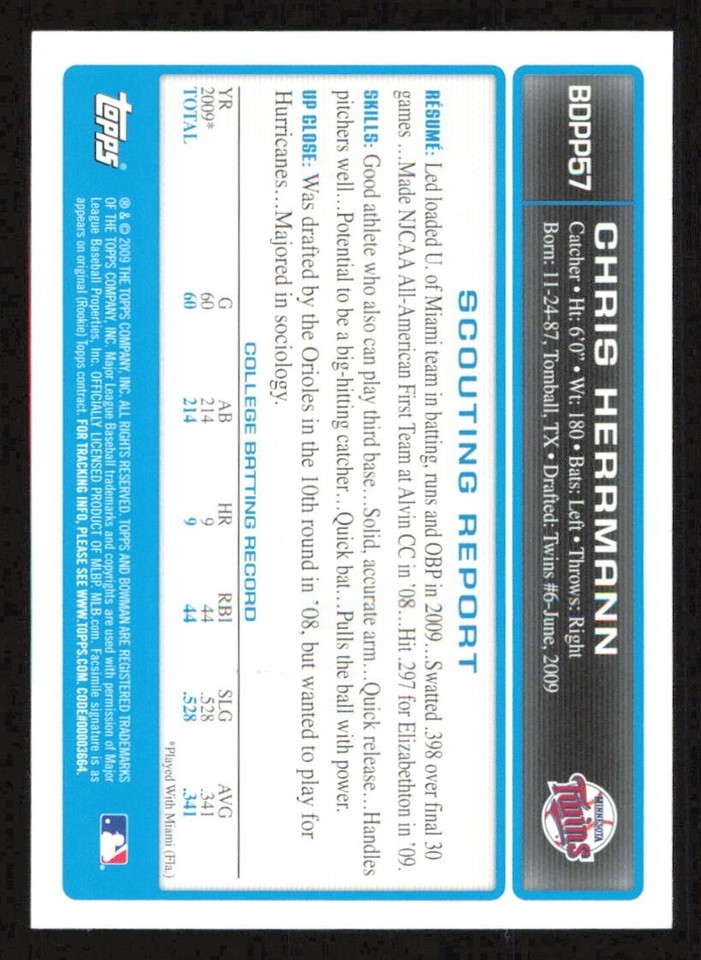 CHRIS HERRMANN Autograph Baseball card auto MINNESOTA TWINS | eBay