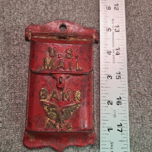 Vintage Cast Iron US Mail Bank Red Gold | eBay