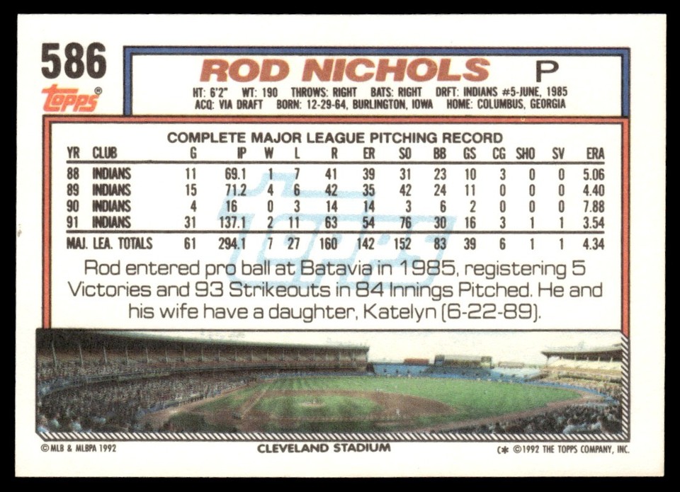 1992 Topps Rod Nichols Cleveland Indians #586 | eBay