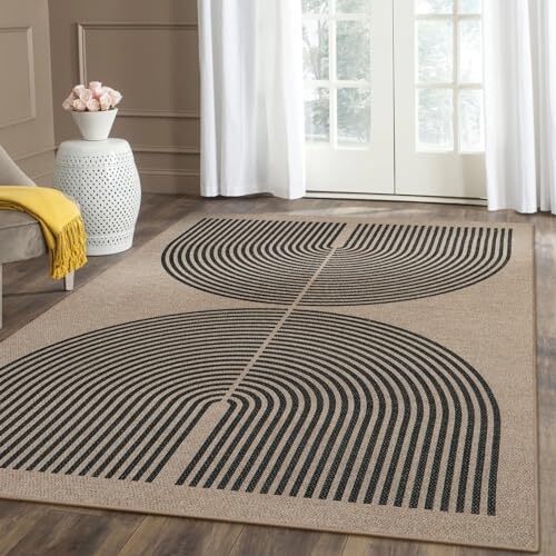 Modern Rainbow Easy Jute Rug, Washable 5x7 Area Rugs for 5' X 7' Black ...