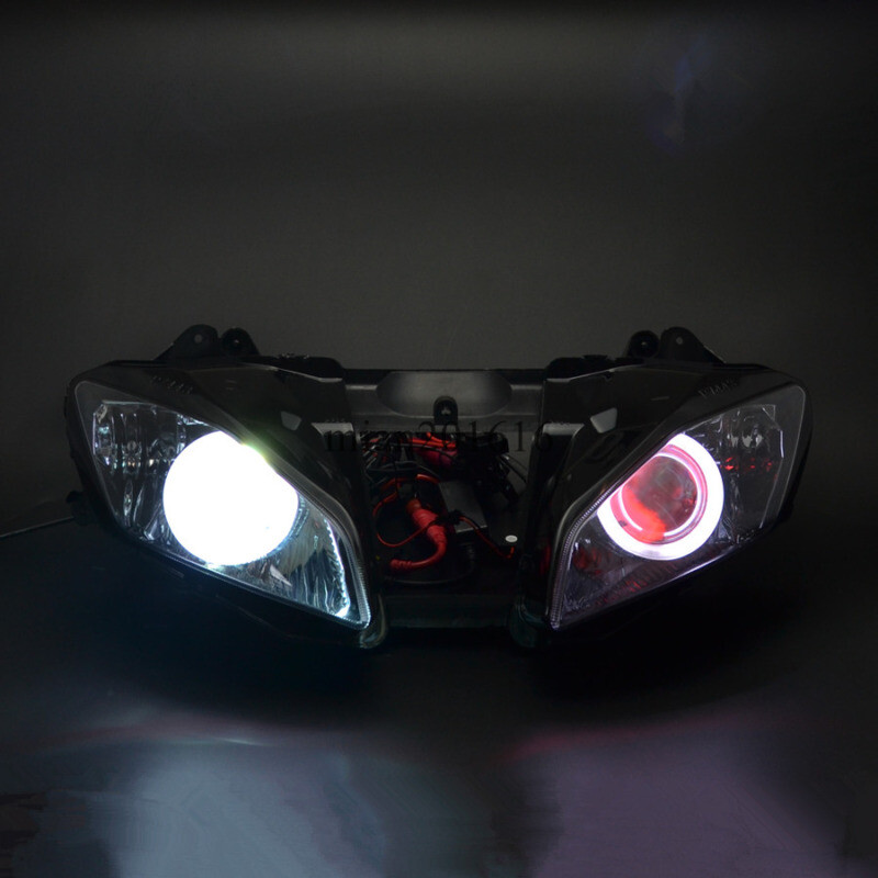 Custom HID Headlight White Angel+Red Demon Eyes for Yamaha YZF R6 2008 ...
