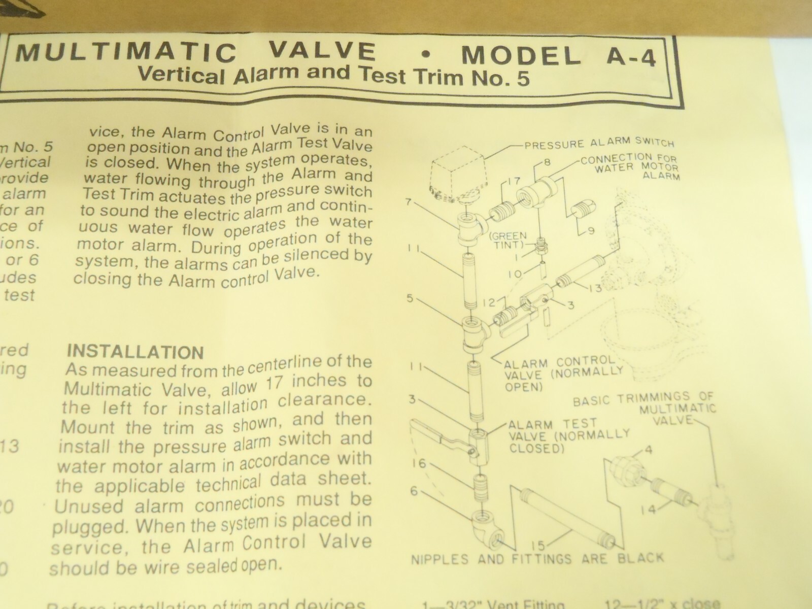 Grinnell 52-304-1-005 Mult Trim 4" - 6" Vertical Alarm & Test Trim #5 ...