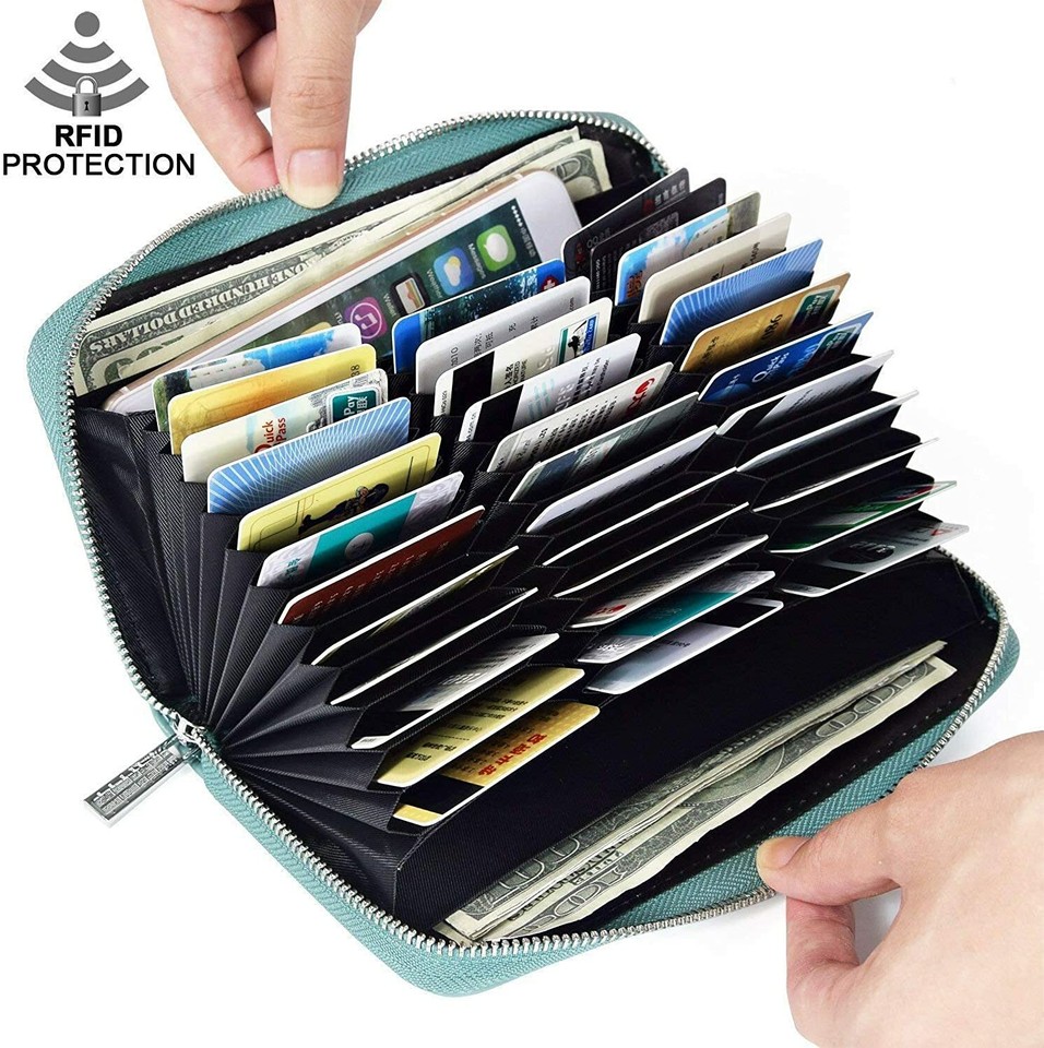 Men Women RFID Blk Leather 36 Slots Multi Credit Card Holder Large ...