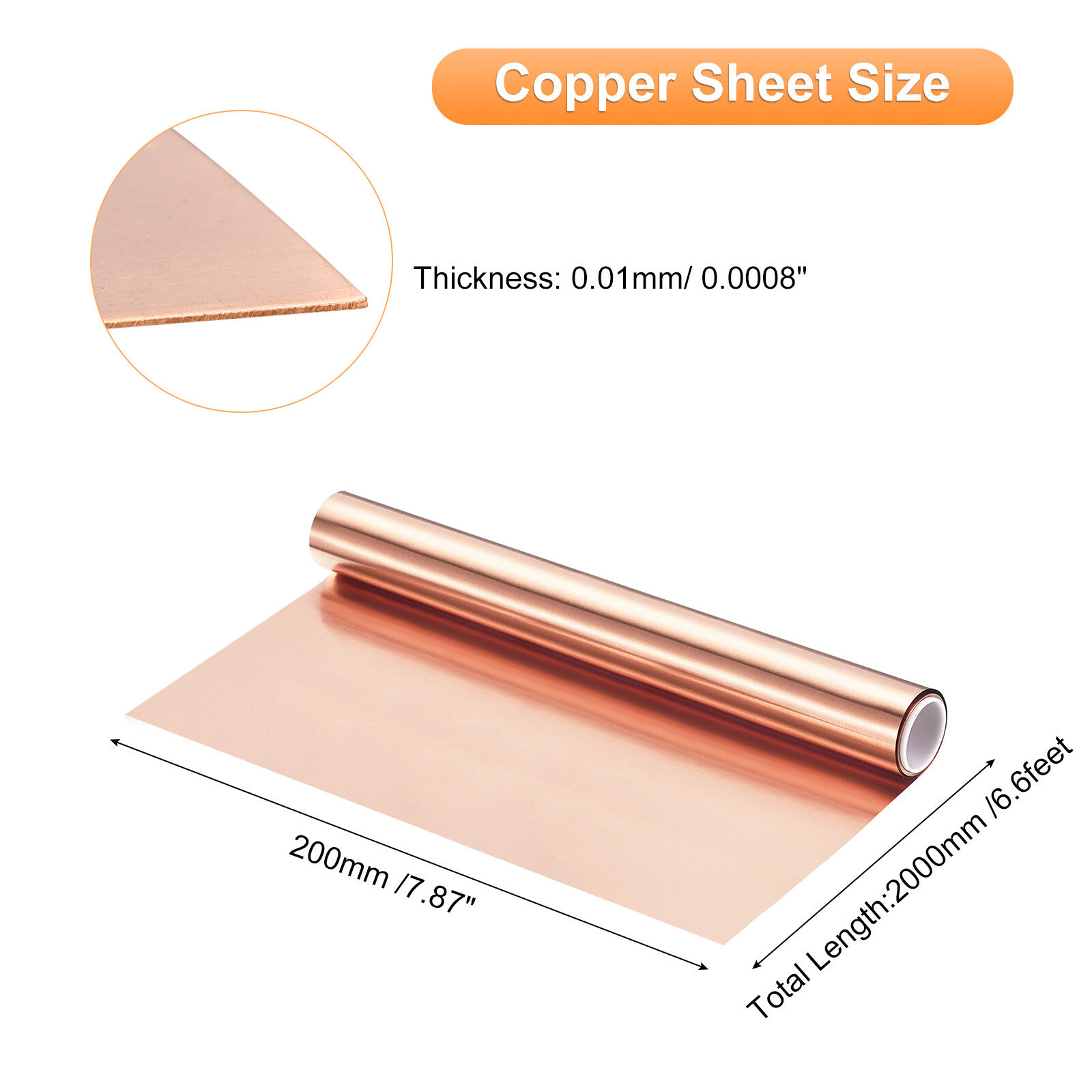 Copper Sheet Roll 2000x200x0.01mm, 99.9% Pure Copper Strip Copper ...