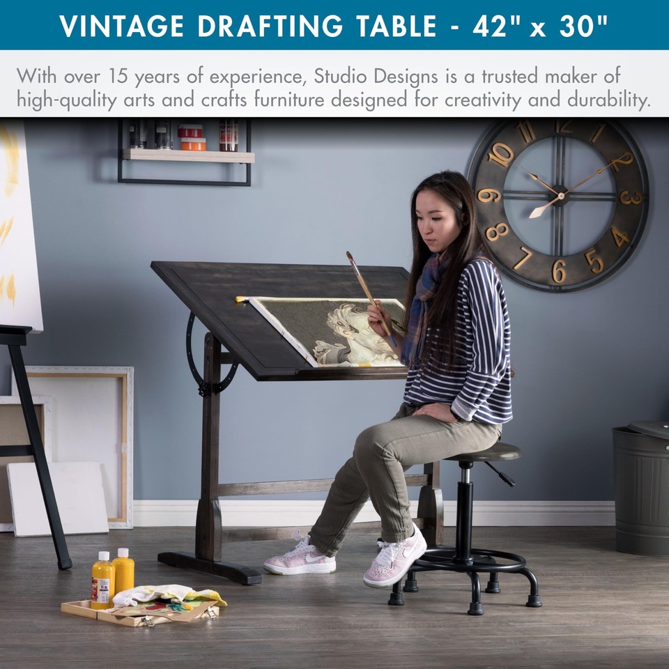 Studio Designs Vintage Drawing/Drafting Table with Pencil Ledge - 42" W ...