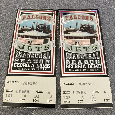 VINTAGE LOT OF 2 ATLANTA FALCON INAUGURAL SEASON 9/6/92 GAME TICKETS VS ...