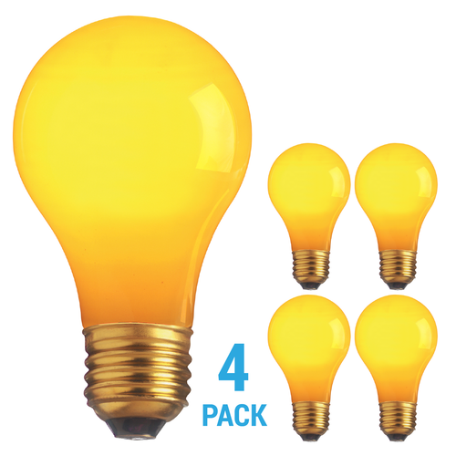 4 Pack CERAMIC SOLID YELLOW BULBS A19 25W 120V Medium E26 Base 25A19 ...