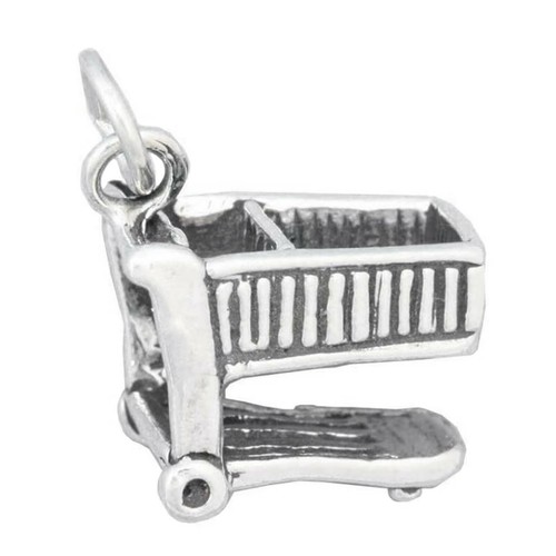 Grocery Store Shopping Cart 3D 925 Solid Sterling Silver Charm MADE IN ...