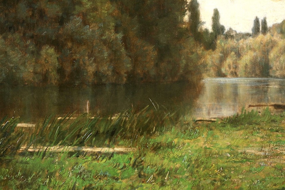 EMILE FOUBERT (1848-1911) HUGE SIGNED FRENCH OIL CANVAS - RIVER ...