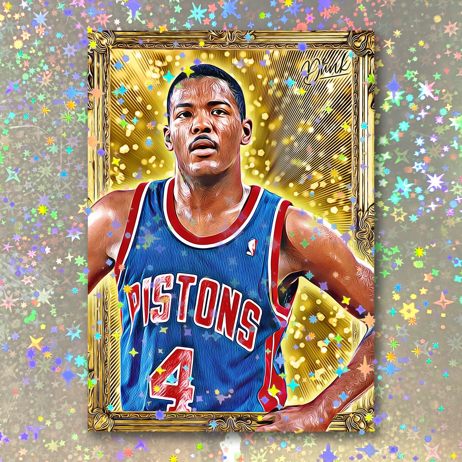 Joe Dumars Holographic Gold Getter Sketch Card Limited 1/5 Dr. Dunk ...