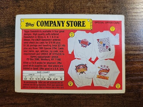Spring Fever Baseball 1990 Topps Company Store red - Sweatshirt Order ...