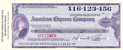 Canadian American Express Company Travellers Cheque/Check - Various ...