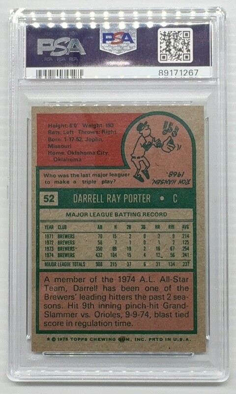 1975 Topps Darrell Porter Vintage Card #52 PSA 8 Brewers | eBay