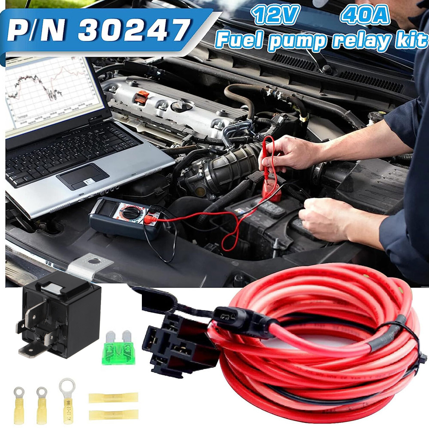 One Electric Fuel Pump Relay Kit Fuel Pump Wiring Harness Kit Universal ...