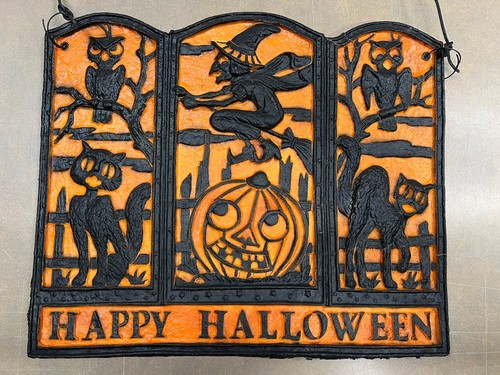 Vintage Style Happy Halloween Fireplace Screen Cutout Black Cat Witch ...