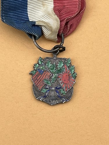 Original WW1 1908 AMERICAN JAPANESE FLAGS GREAT WHITE FLEET NAVY SILVER ...