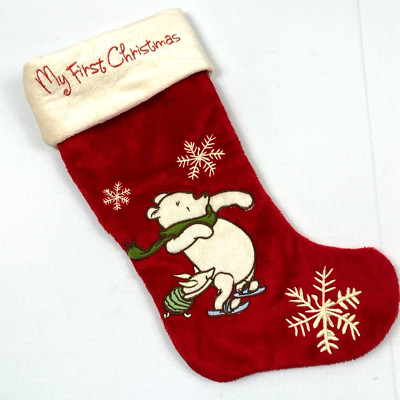 Retired 1st Christmas Winnie the Pooh Bear Skating with Piglet Stocking ...