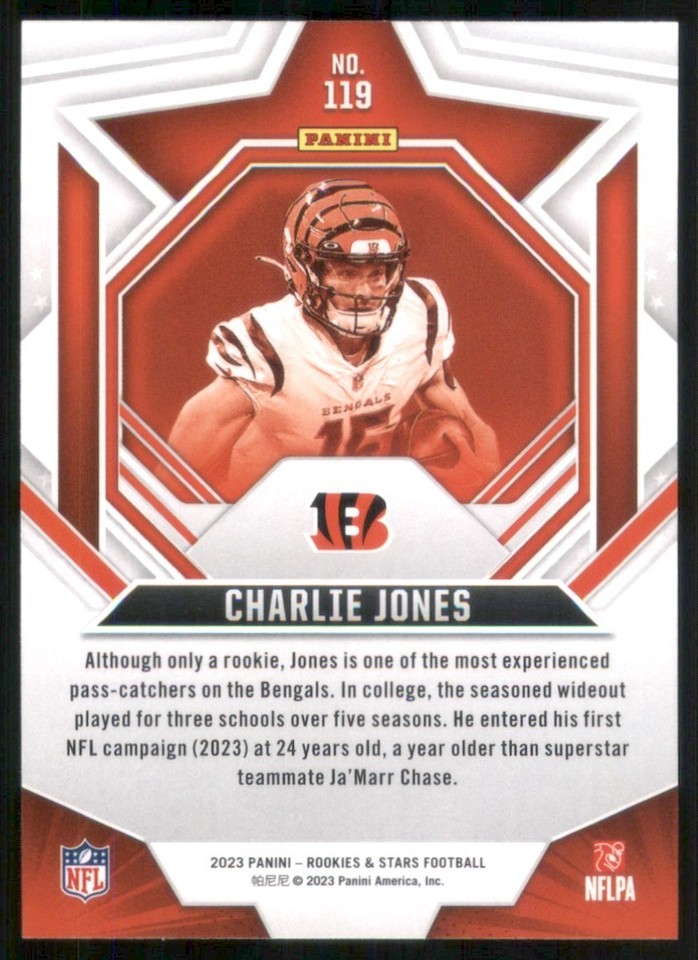 2023 Rookies and Stars #119 Charlie Jones Cincinnati Bengals 188828 | eBay