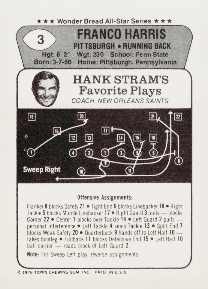 1976 Wonder Bread #3 Franco Harris Pittsburgh Steelers | eBay