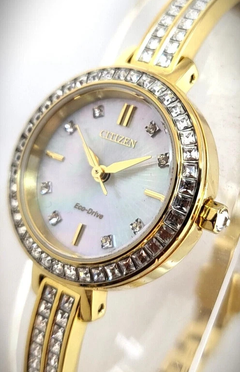 Citizen Eco-Drive Silhouette Crystal Women's Gold Watch, MOP Dial NEW ...