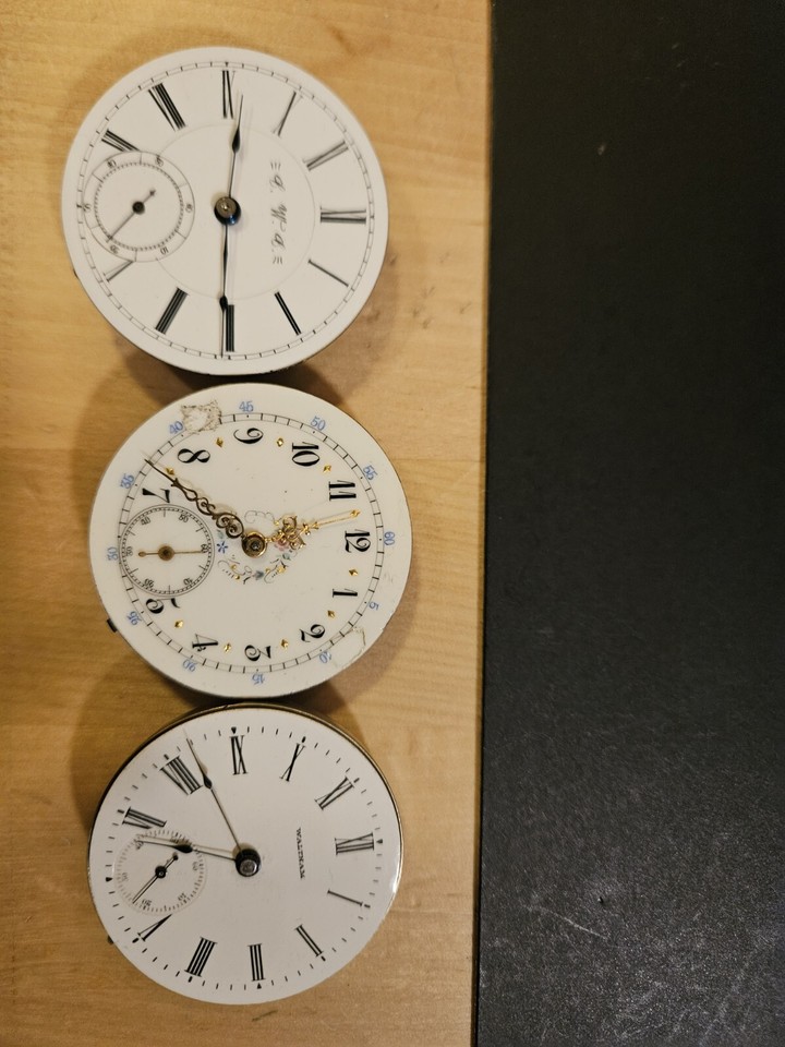 pocket watch movement lot of three waltham cwc all 3 have good balance ...