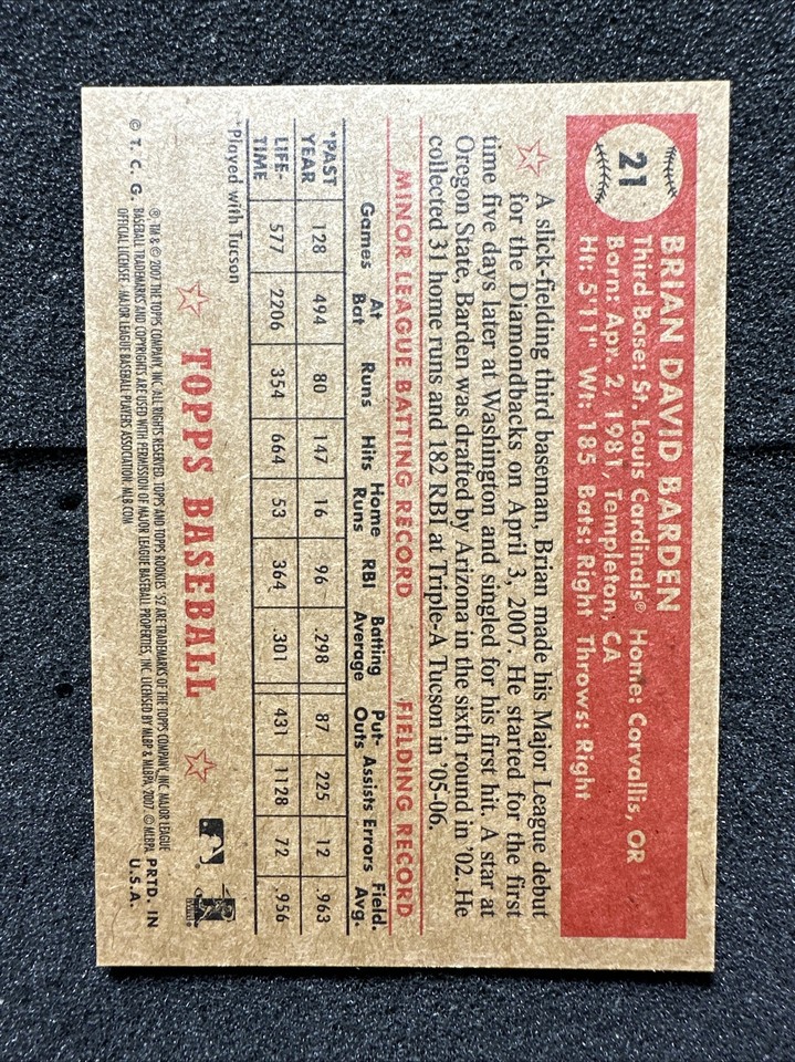 BRIAN BARDEN #21 2007 Topps '52 Rookies QTY St. Louis Cardinals | eBay