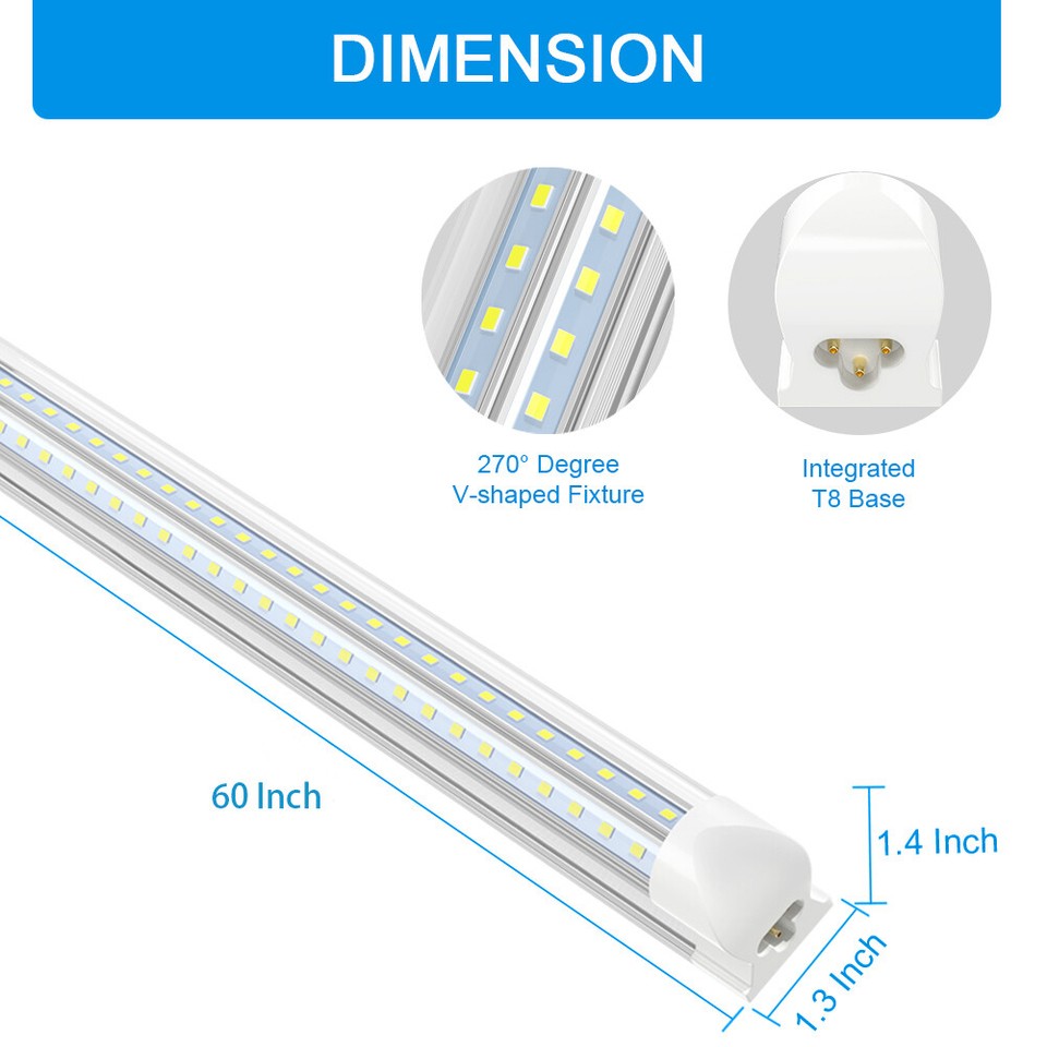 8 Pack 5FT LED Shop Light Fixtures V-shape Linkable 45W T8 5 Foot LED ...