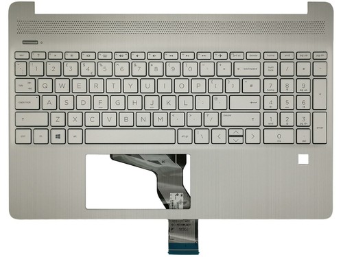 Genuine HP 15S-FQ 15S-EQ Palmrest Cover Keyboard UK Silver Backlit ...