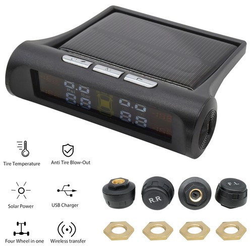 Solar Tyre Pressure Wireless TPMS Monitors 4 Sensors Car Tyre ...