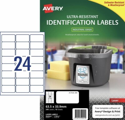 Avery Ultra-Resistant Outdoor Labels Laser 63.5x33.9mm 24/Sheet 10 ...
