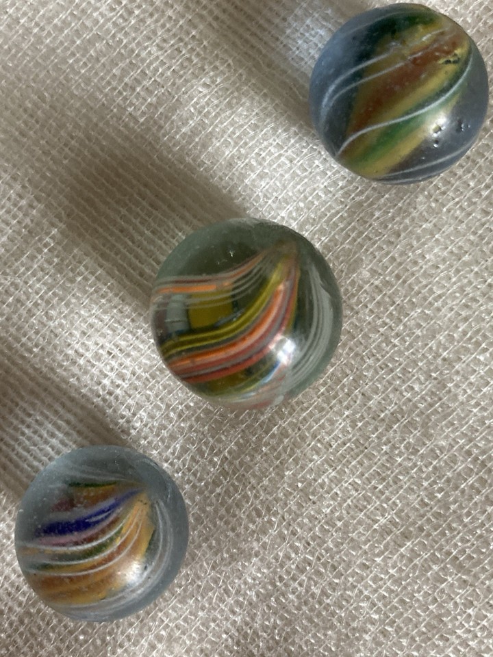 Vtg. German Handmade Swirl Marbles Lot of 3 Light Blue Glass c.1850 ...
