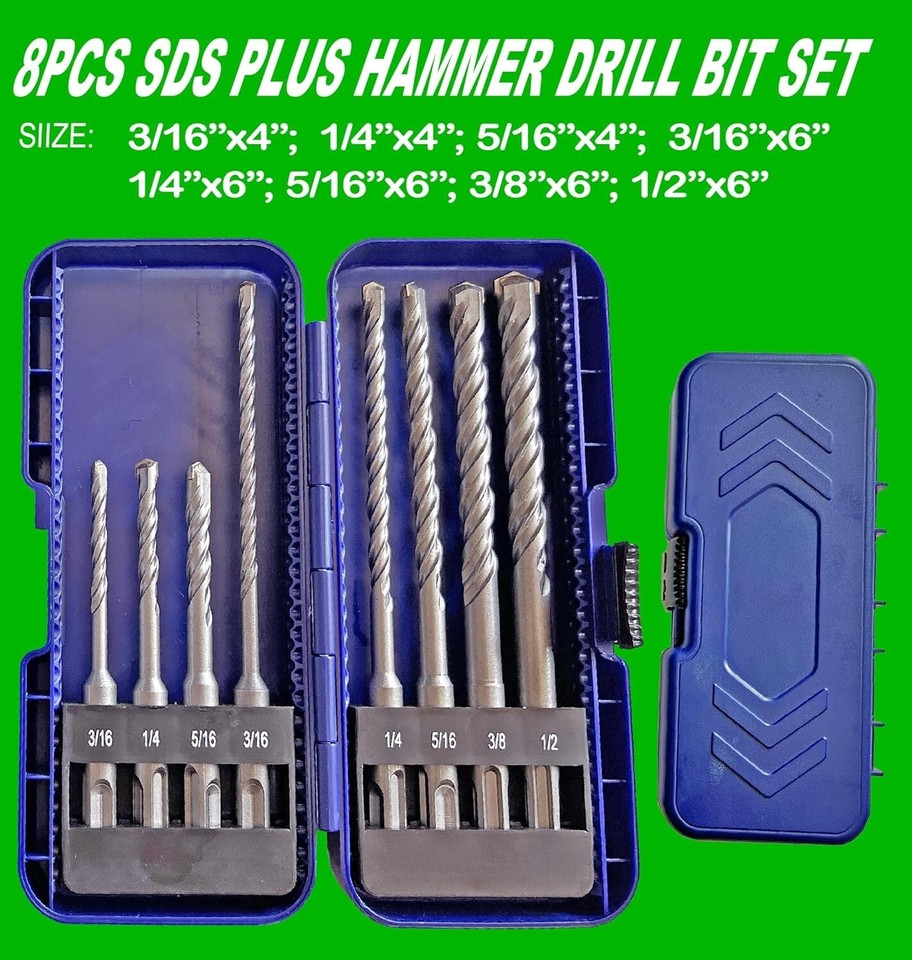 8Pcs SDS Plus Drill Bit Set Carbide Tip Rotary Hammer Masonry Concrete ...