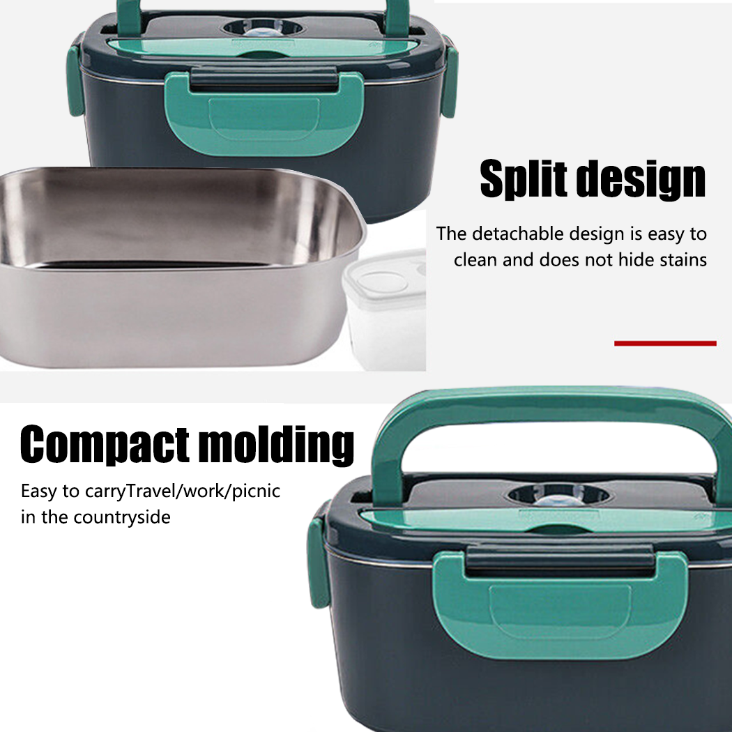 2 in1 Home Car Electric Lunch Box Stainless Steel Food Heating Bento ...