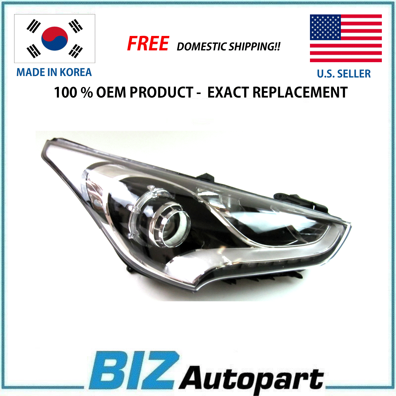 GENUINE LED HEADLAMP-RIGHT FOR 13-17 HYUNDAI VELOSTER TURBO 92102-2V500 ...