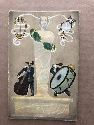 Vintage POSTCARD 1909 DEVIL SATIN Musical Form Cello Drum Harp Flute | eBay